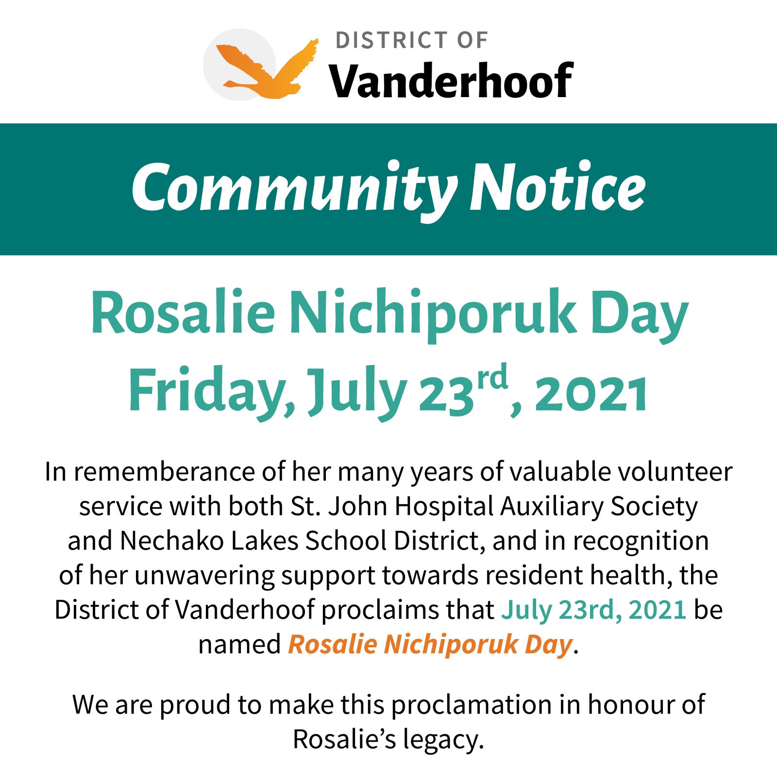 Rosalie Nichiporuk Day : Vanderhoof